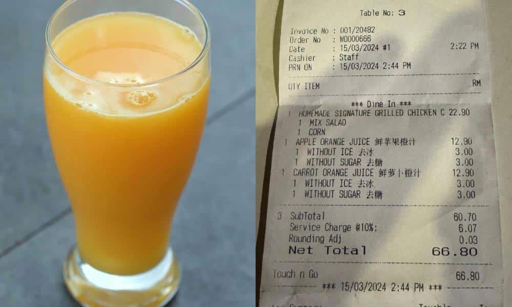 Pelanggan 'tersakiti' gara-gara dikenakan caj berlebihan apabila 'order' air tanpa gula